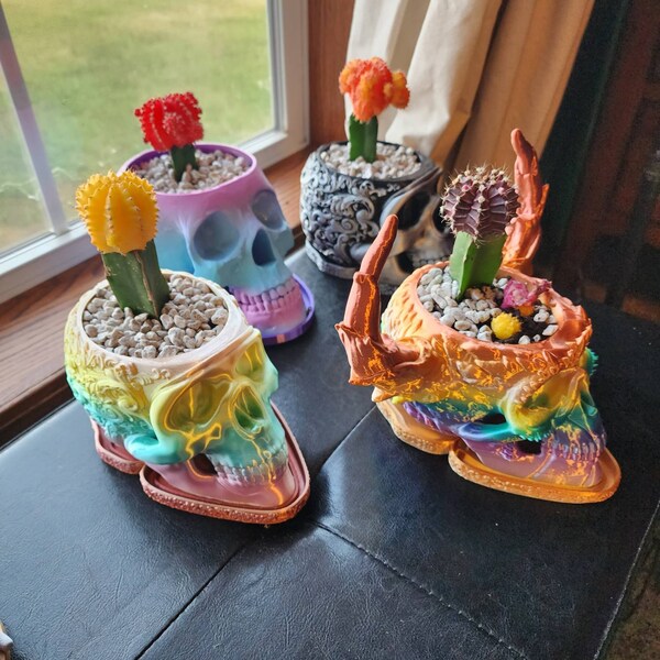 Demon Skull Planter With Horns, 3D Printed, Eco Friendly, Home and ...