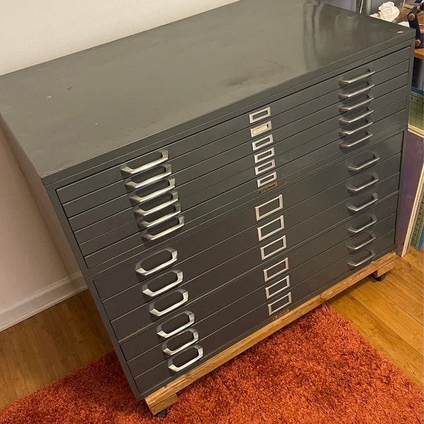 Unique Vintage 13 Drawer 2 Sided Wood Flat File Blueprint Cabinet 43" W ...