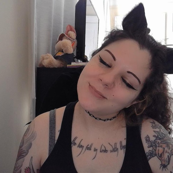 Fluffy Black Wolf Ears Leather/ Realistic Cosplay Kitten Pet Play Furry ...