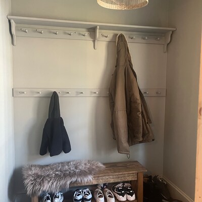Shaker Peg Rack With Shelf, Stained Peg Shelf, Shaker Peg Coat Rack ...
