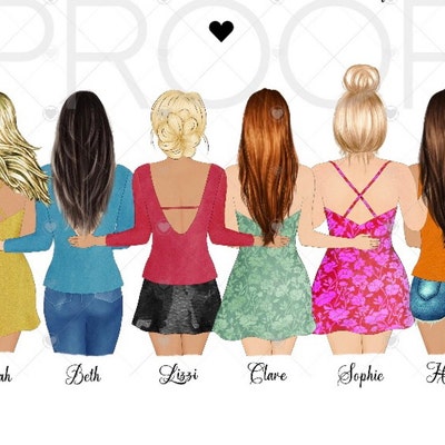 Personalised Group of Friends Print, Best Friend Print, Portrait, Plus ...