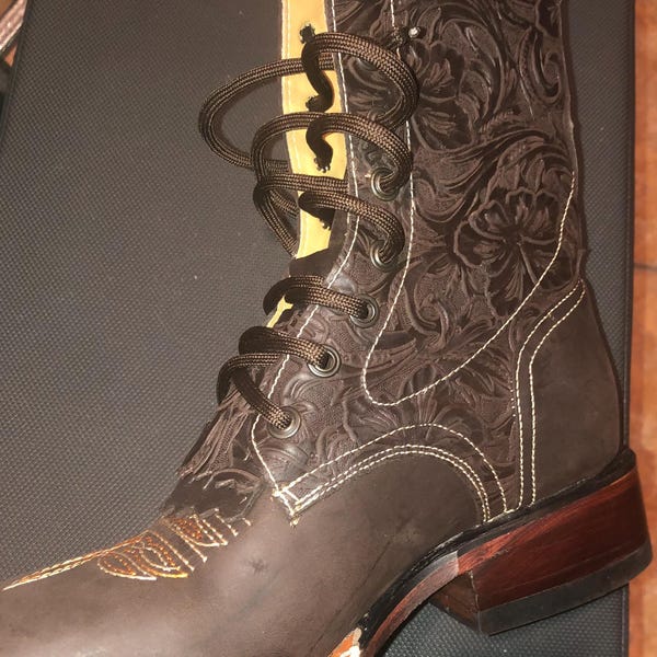 Botas Lacer - Tan Leather Laced Tooled Boots - Etsy