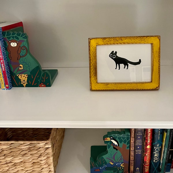 Little Black Cat Linocut - Printmaking - 7x5 Animal Art - Deckle Edge ...