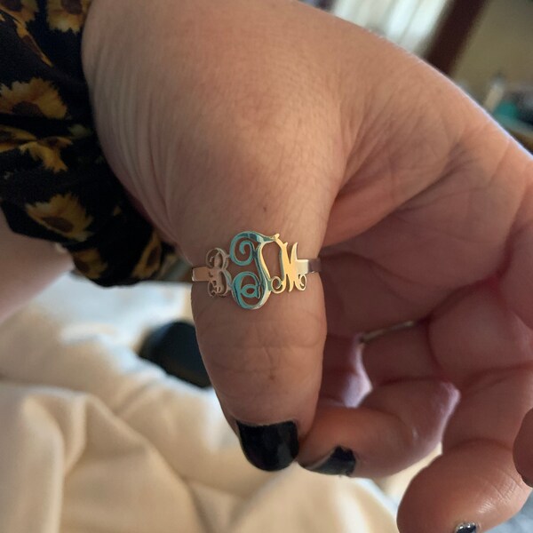 Sterling Silver Monogram Ring, Custom Letter Ring, Personalized Ring ...