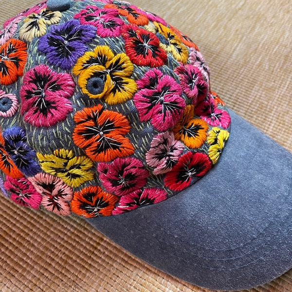 Cotton Hand Embroidered Ball Cap With Red Roses Floral Pattern ...
