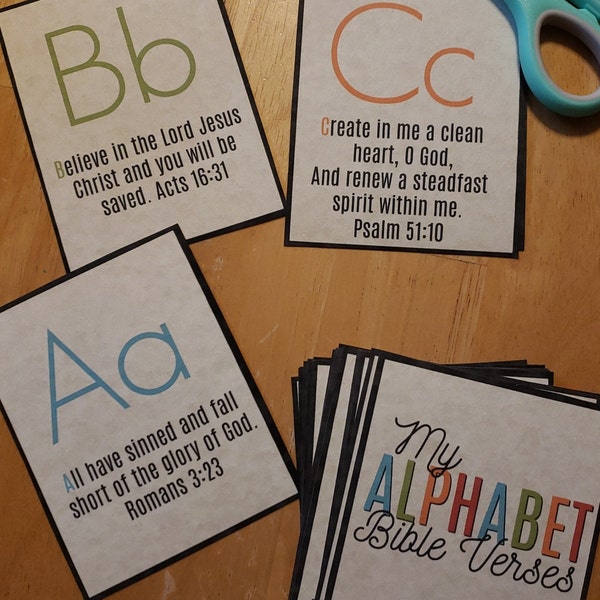 Alphabet Bible Verse Cards, Printable ABC Bible Flashcards, Kid's Daily ...