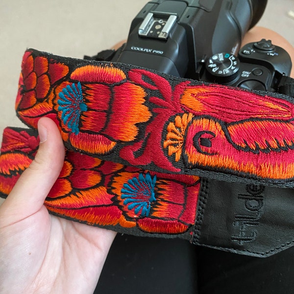 Leather Camera Strap With Traditional Guatemalan Embroidery, Dslr ...