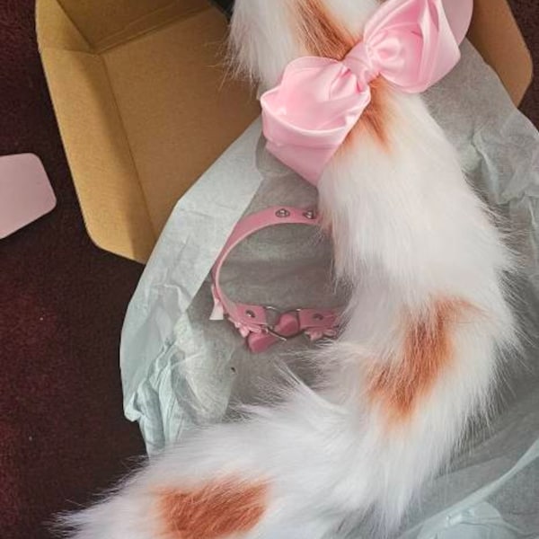 Brown / White Cosplay Puppy Dog Headband Ears Tail Choker Collar Paw ...
