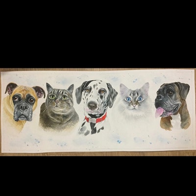 Multi Custom Dog Pet Portrait Hand Painted Original Watercolor - Etsy