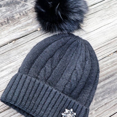 Fur Pom Pom, Beanie, Hat, Interchangeable/detachable Genuine Raccoon ...