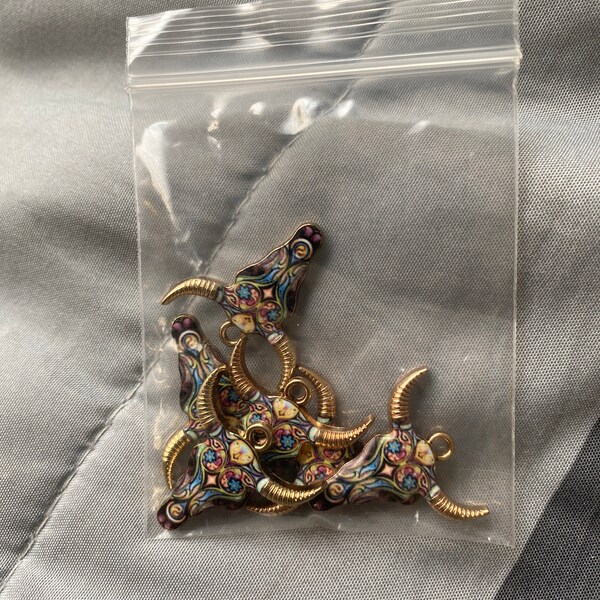 Bull Charm Necklace With Gold and Enamel Chain, Cow Steer Charm - Etsy