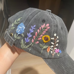 Hand Embroidered Letter Hat , Custom Monogram Cap ,floral Letter Hat ...