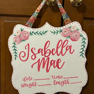 Boho Floral Hospital Door Hanger, Baby Girl Door Hanger, Scallop Edge ...