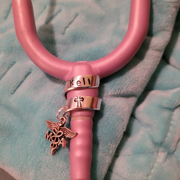 MA Stethoscope Ring, MA Stethoscope Charm, Hand Stamped Gift ...