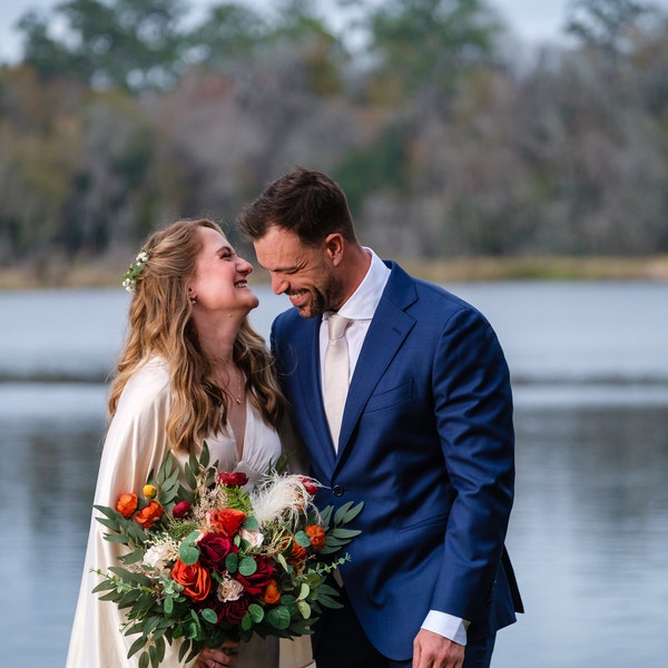 Bridal Bouquet With Burgundy and Rust Orange Flowers, Burgundy and ...