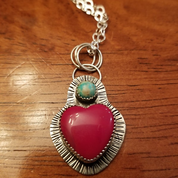 Pink Queen Conch Heart and Kingman Turquoise Ring - Sterling Silver ...