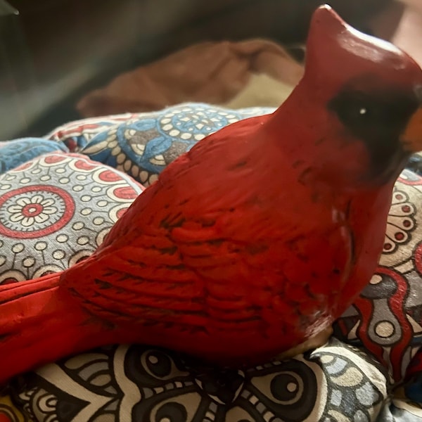 Concrete Cardinal Statue Red Bird Figurine Indoor Outdoor Painted ...