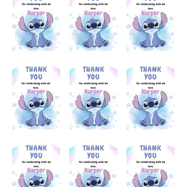 Stitch Party Favor Tags, Customizable Stitch Theme Thank You Tag, Kids ...