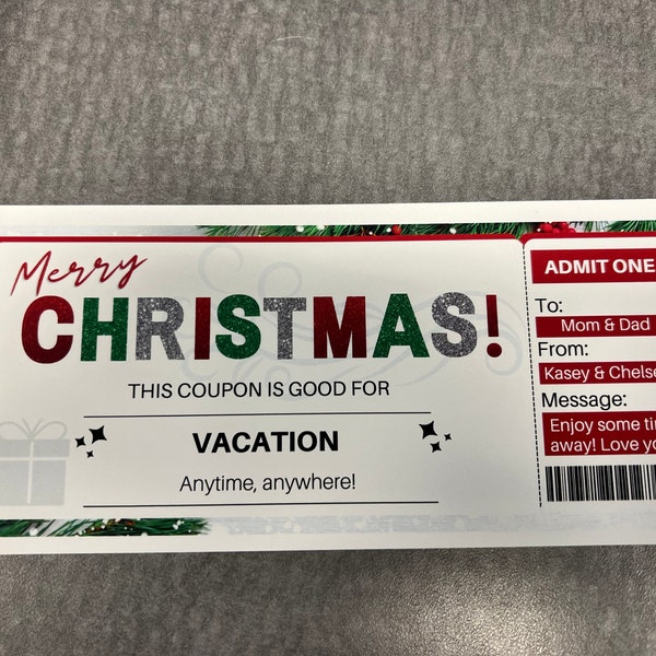 Printable Christmas Coupon Template. Ticket for Experience. Coupon for ...