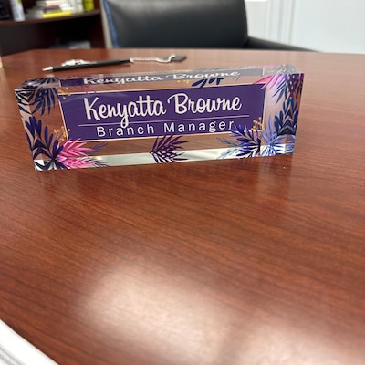 Personalized Desk Name Plate for Office Desk Gold Stripe Design on ...