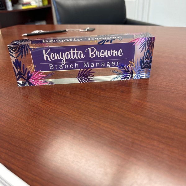 Personalized Desk Name Plate for Office Desk Gold Stripe Design on ...