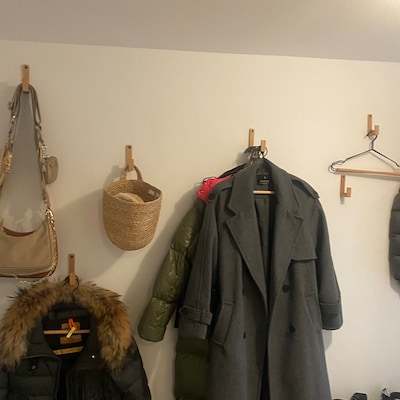 Self-adhesive Oak Wooden Rounded Wall Hooks Sets, Danish Oil Finish ...