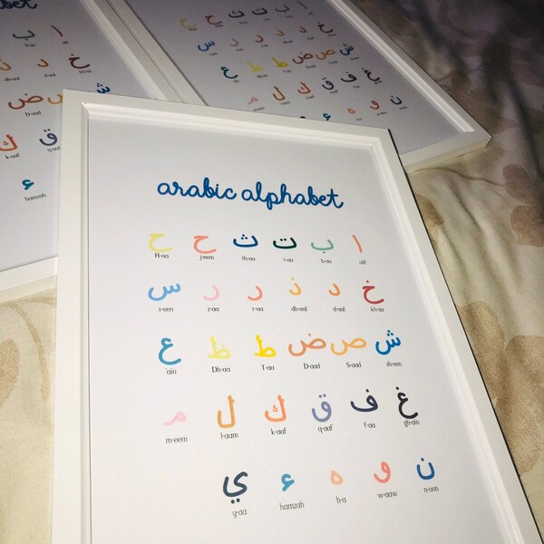 Colorful Arabic Alphabet Poster Digital Print, Islamic Wall Art Kids ...