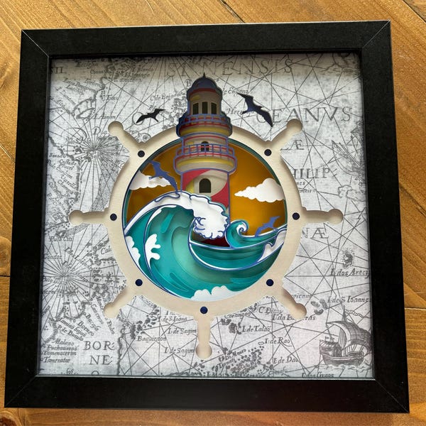 3D Lighthouse SVG, Shadow Box Template, 3D SVG Shadowbox, Layered ...
