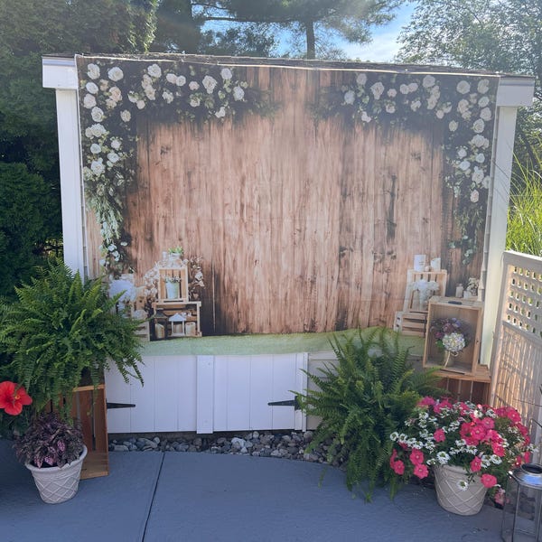 Rustic Party Backdrop 7x5 FT | Wood and Flowers Wedding Birthday ...