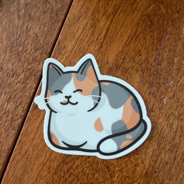 Calico Cat Loaf Sticker; Waterproof Dishwasher Safe Matte Vinyl Sticker ...
