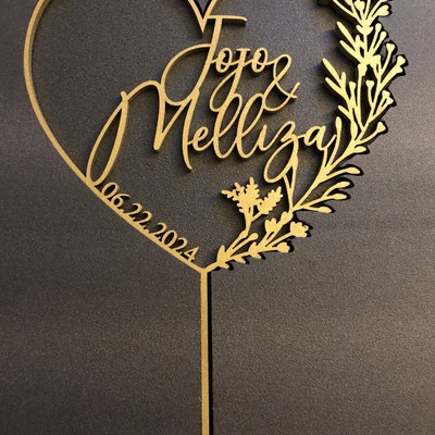 Gold Cake Topper With Heart, Heart Cake Topper, Wedding Cake Toppers ...