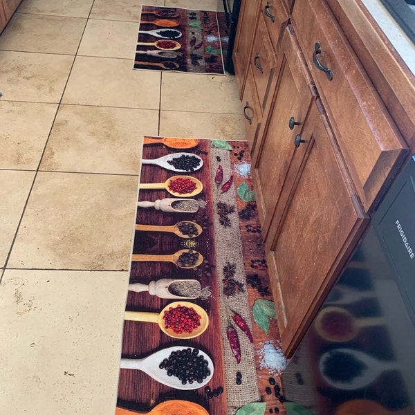 Vibrant Printed Kitchen Rug, Set of 2 • Machine Washable Non-slip ...