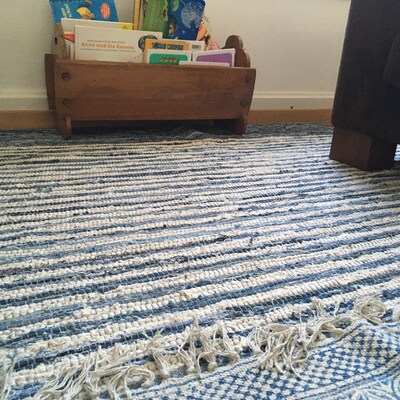 Blue Patchwork Denim Rug, Handwoven Denim Carpet 200 X 300 Cm ...