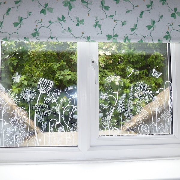 2x Retro Flower Window Cling Corners Summer Floral Decorative Window ...