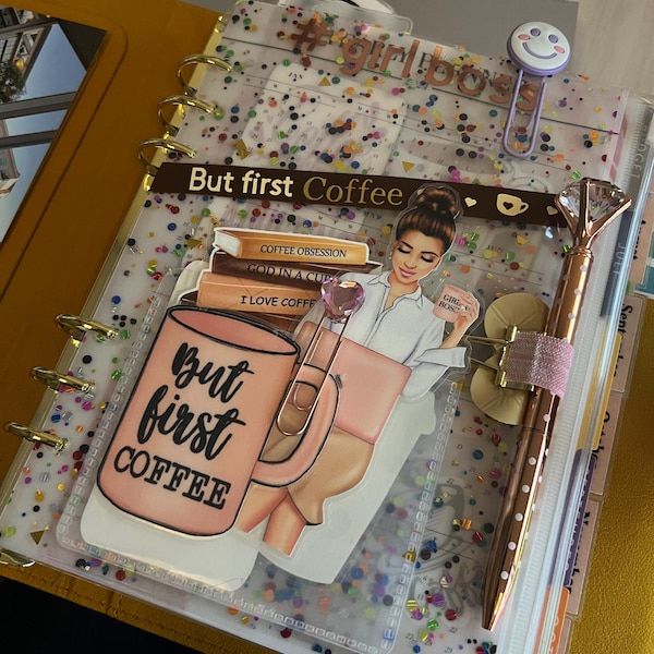 But First Coffee Planner Dashboard: Loaded Pockets, Die Cuts & Pen Gift ...