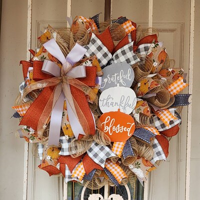 Fall Wreath With Sign for Front Door, Rust Leaves Autumn Wreath, White ...