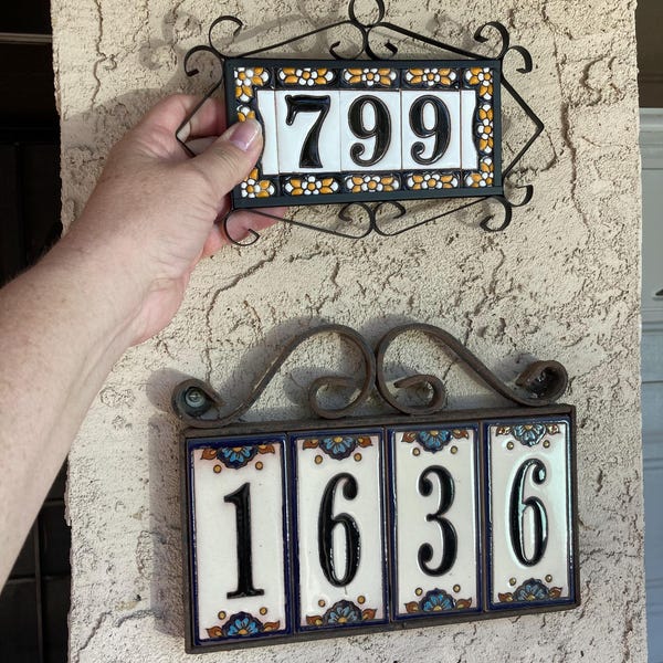 Jacho Black Hand-painted Number Tiles & Metal Filigree Frames: 11 X 5 ...
