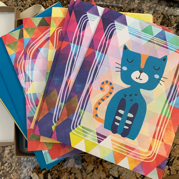 Cats - Colorful Silly Funny Cats - 12 Note Card Gift Pack, Heavy Stock ...