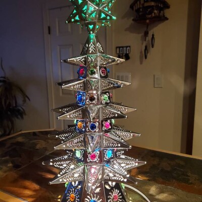 Tin Punched Christmas Tree Handmade Lighted 17 Tall - Etsy