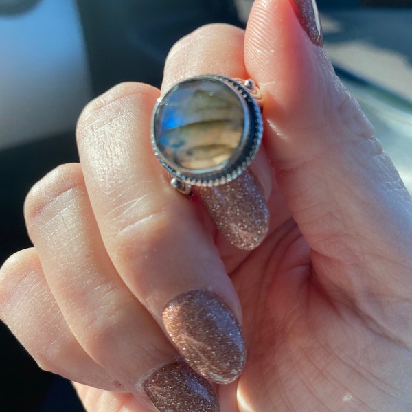 Rainbow Labradorite Round Ring ~ Gemstone ~ Natural ~sterling Silver ...