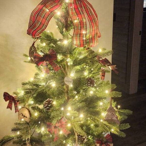 Christmas Tree Topper for 4ft Tree, Traditional Tartan Plaid Red Ribbon ...
