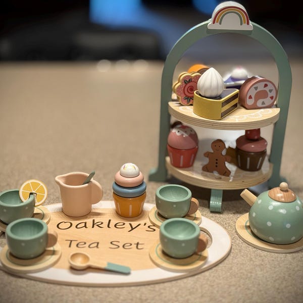 Personalized Wooden Tea Party Play Set, Custom Tea Set Toy, Gift for ...