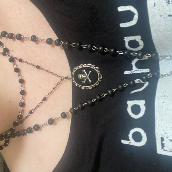 BEX Gothic Punk Rock Spike Collar Black and Silver Grunge Beaded ...