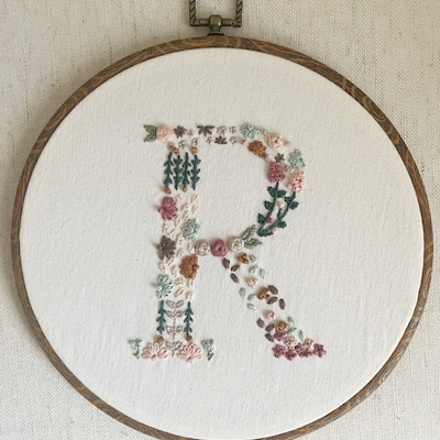Floral Alphabet Letter R Initial Embroidery PDF Pattern, Instant ...