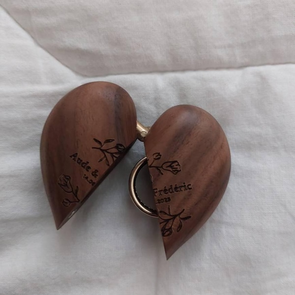 Personalized Double Ring Bearer Box for Wedding Gift,handmade Round ...