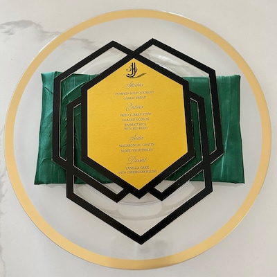 Hexagon Shaped Menu/ Geometric Shape Menus/ White and Gold Menu / Die Cut Menu / Modern Menu ...