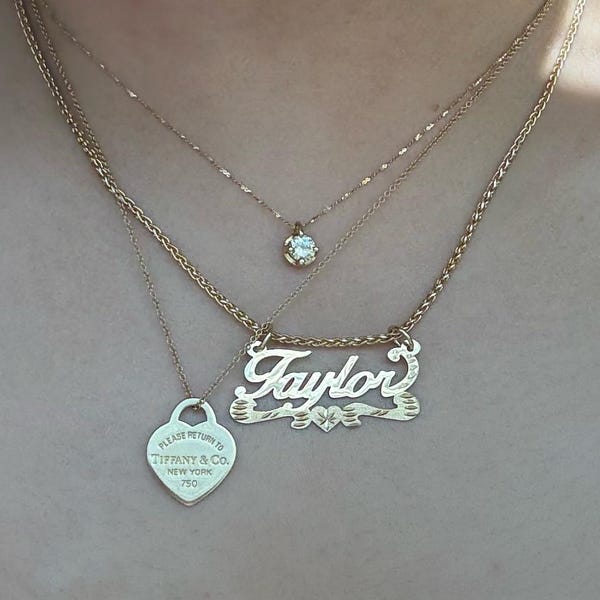 Mini Gold Underlined Heart Nameplate - 10K or 14K Solid Real Gold ...
