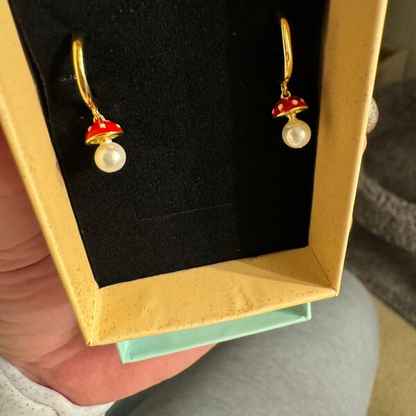 Dainty Mushroom Earrings With Pearl Design by Pearl’s Tale• Minimalist ...