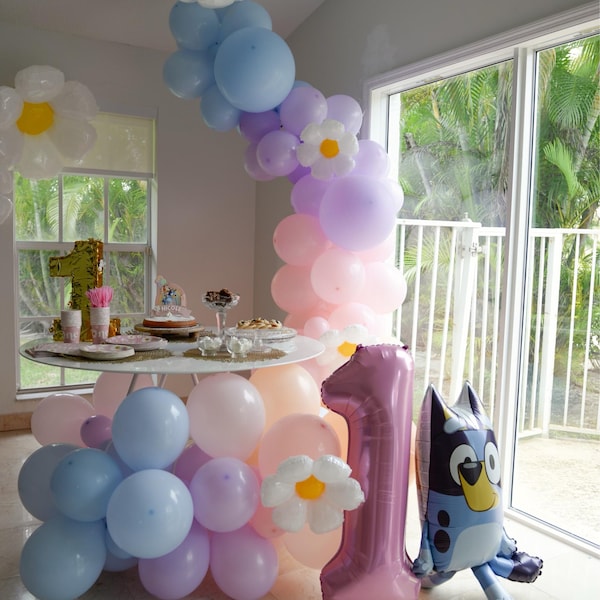 Rainbow Pastel Balloon Garland Featuring Bluey Balloon Birthday Balloon ...