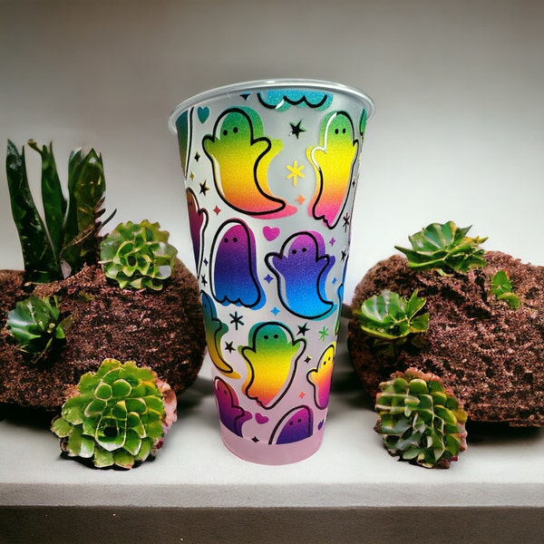 Cute Ghosts Cold Cup No Hole SVG PNG Dxf No Gap Halloween Full Wrap ...